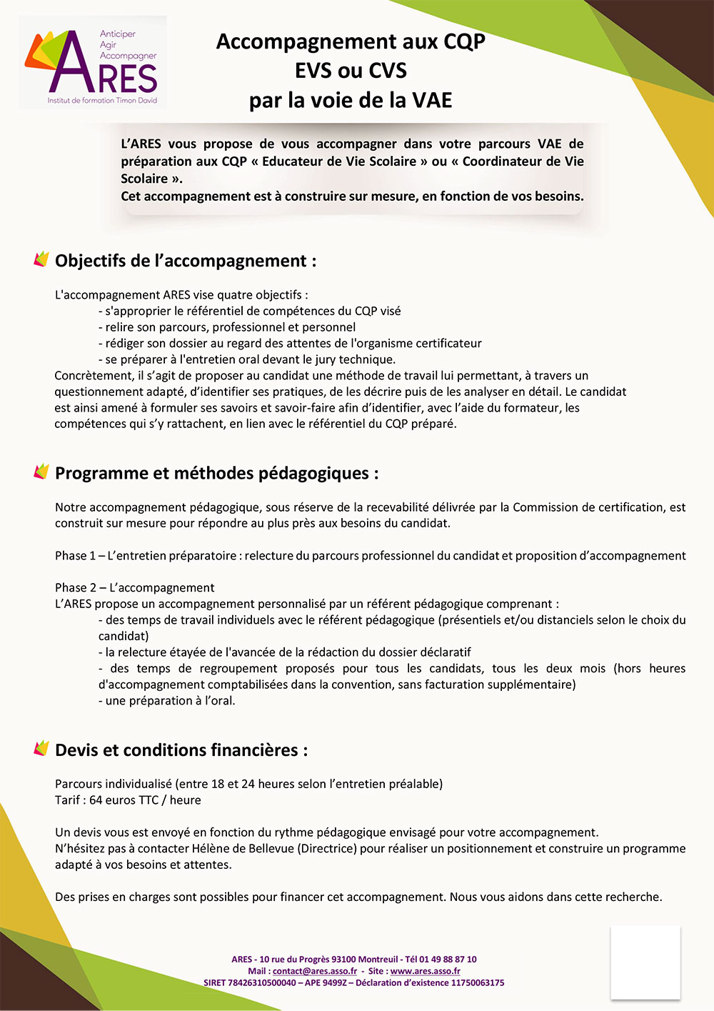 Accompagnement à la VAE aux CQP EVS et CVS - ARES