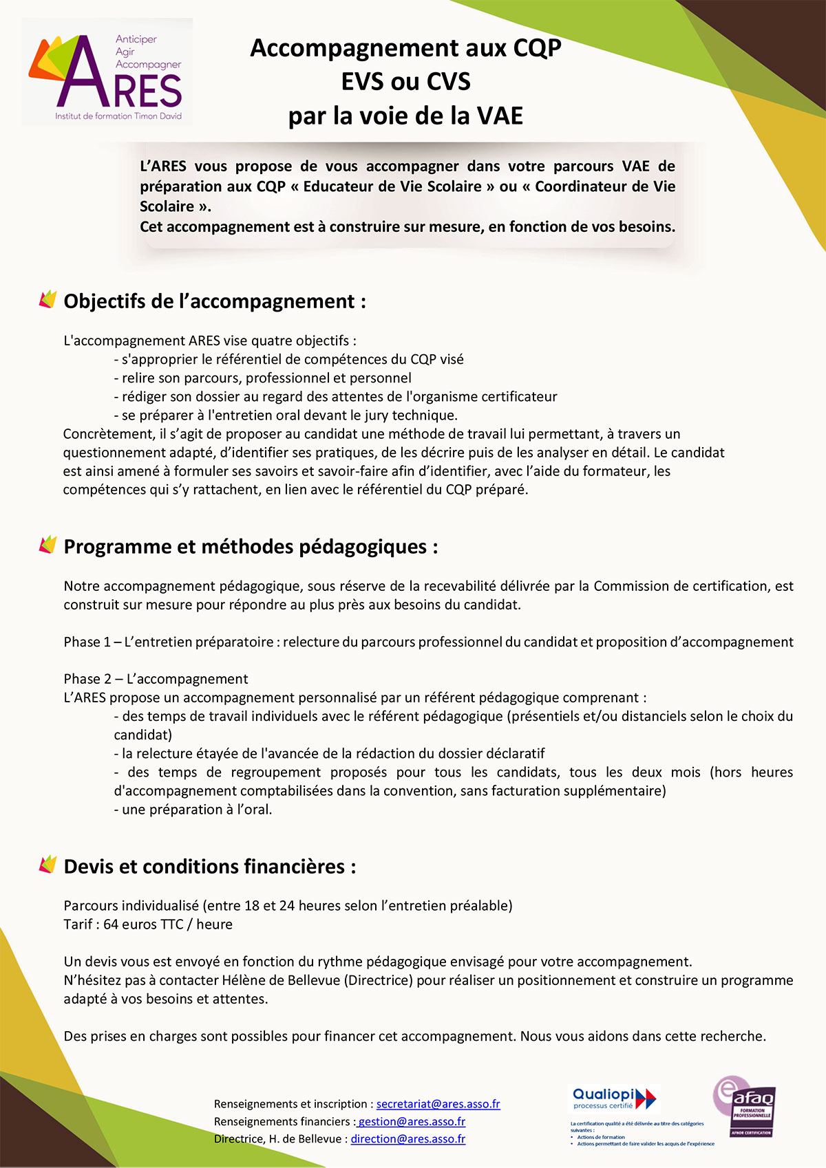 Accompagnement à la VAE aux CQP EVS et CVS - ARES